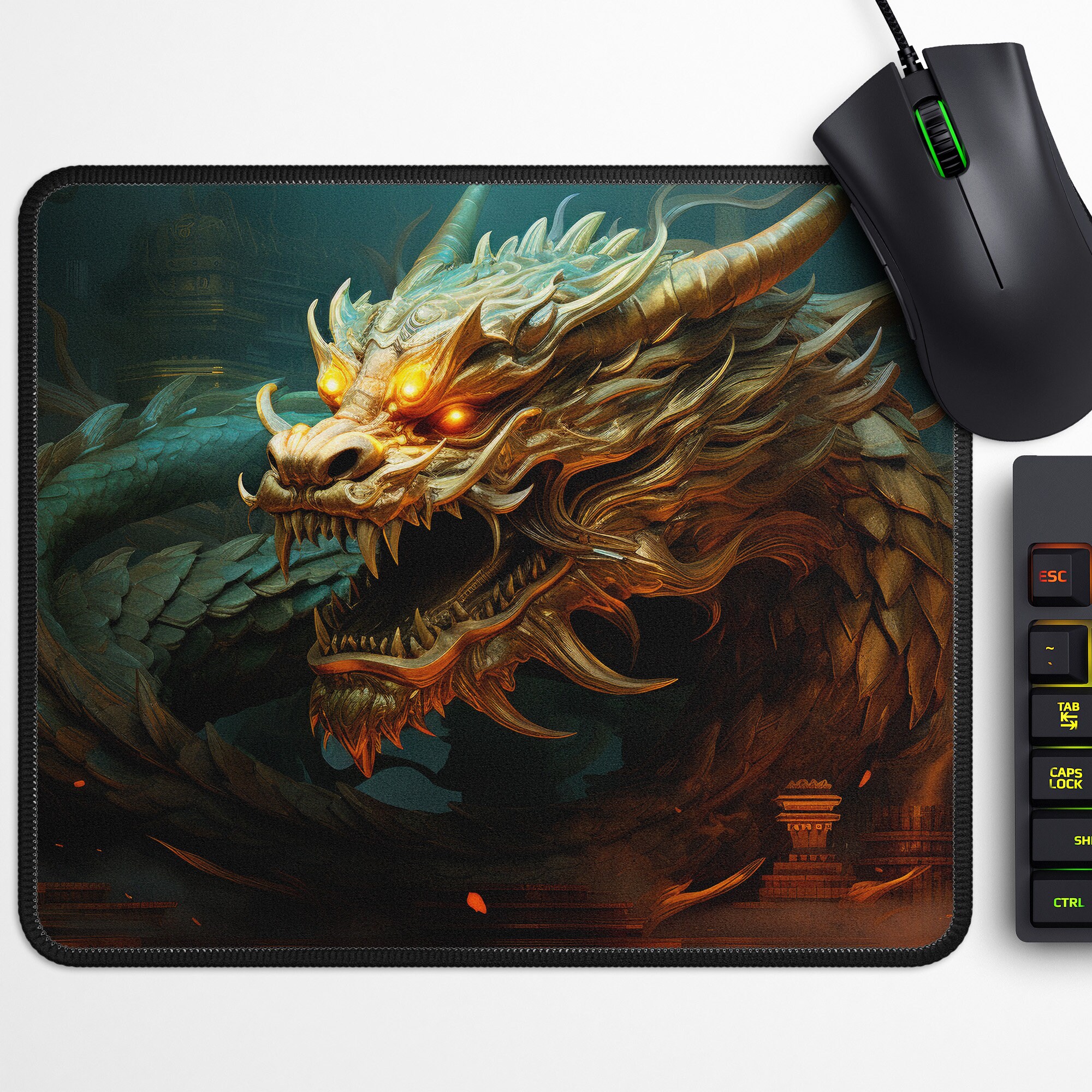 Dragon Gaming Desk Mat Chinese Dragon Mousepad Fantasy Desk - Etsy