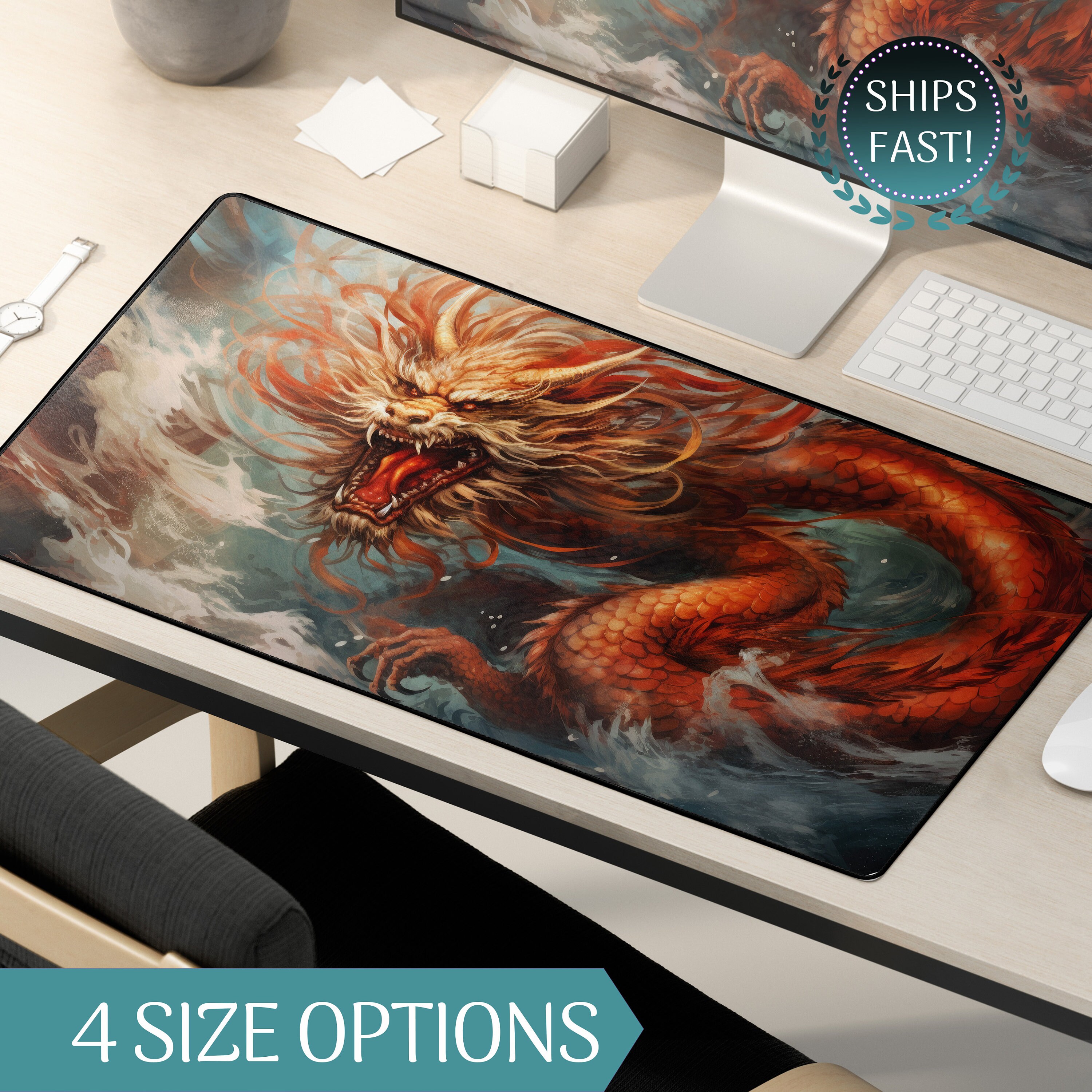 Dragon Gaming Desk Mat, Chinese Dragon Mousepad, Fantasy Desk Mat ...