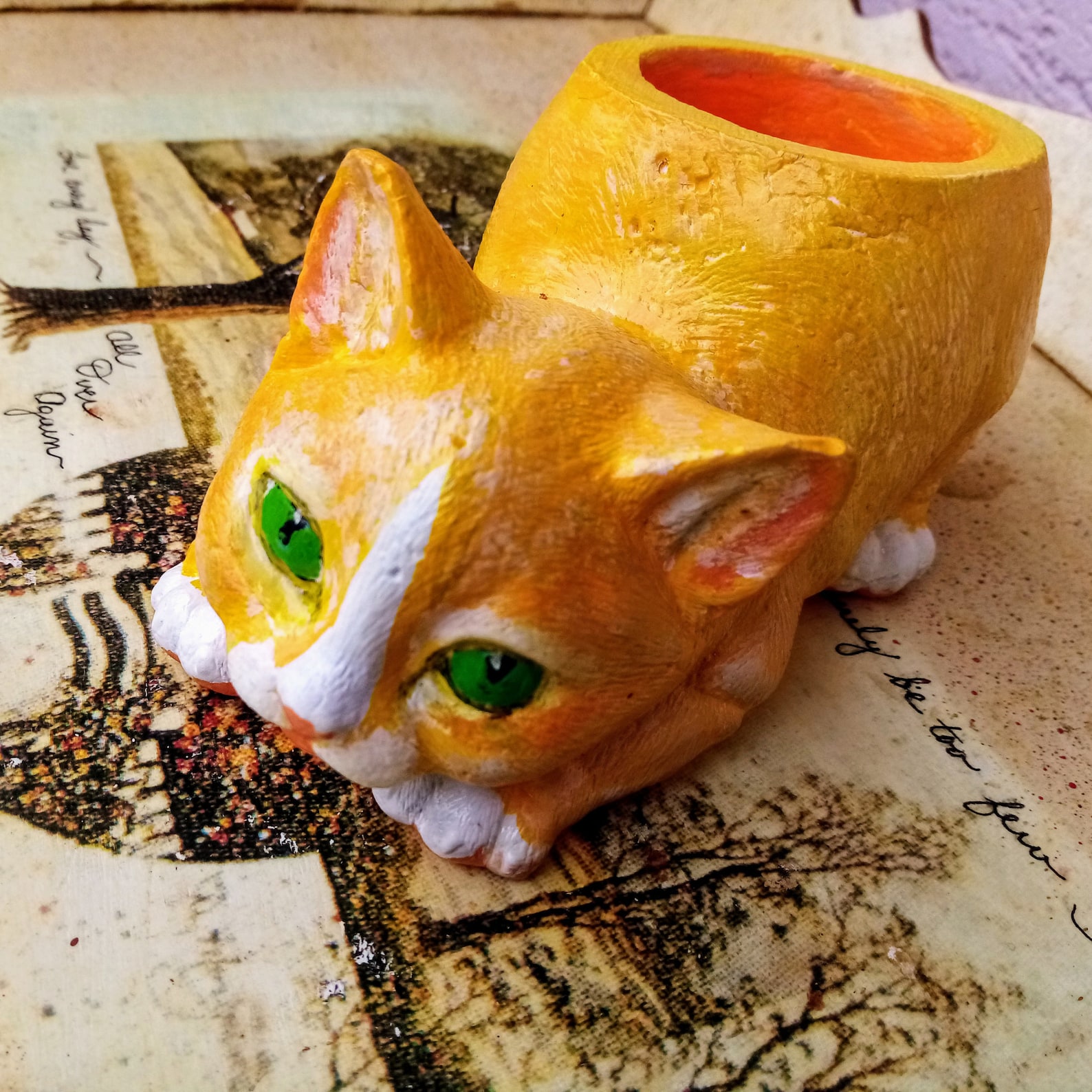 Cute Cat Trinket Jewelry Box Figurine, Figural Handpainted Kitten ...