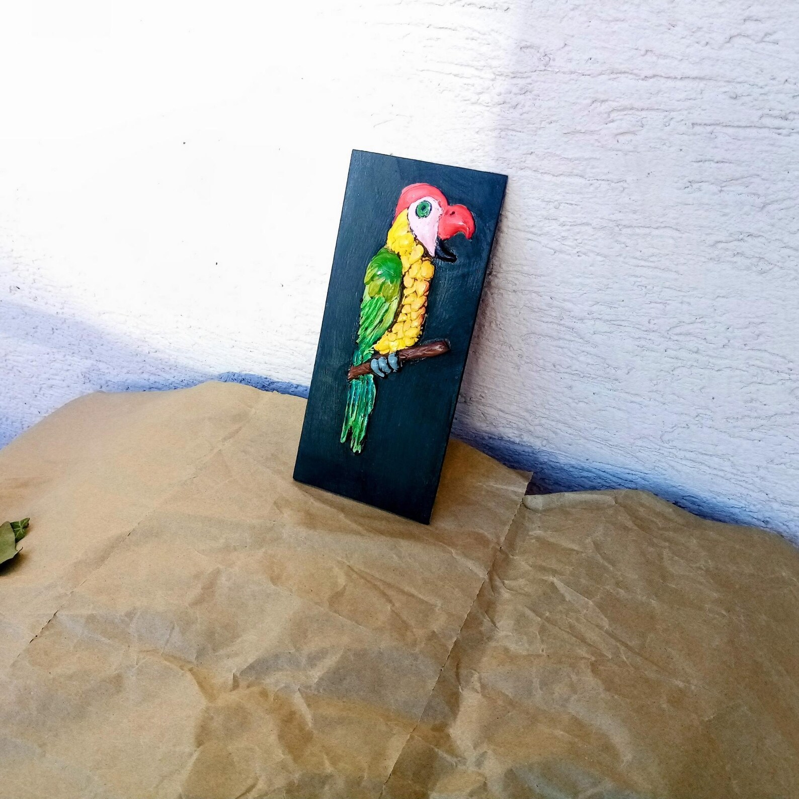 Handmade Parrot Clay Relief Art, Unique Wall Decor for Bird Lovers ...