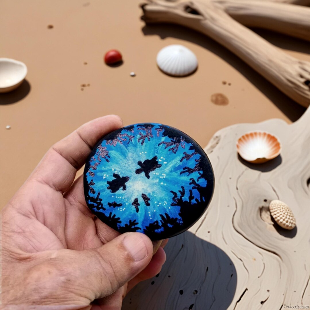 Sea Turtle Rock Painting: Hand-painted Stone, Beach House Decor - Etsy