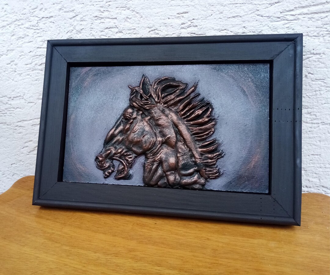 Horse Bas Relief Art, Sculptural Animal Decor , Handmade Clay Art on ...