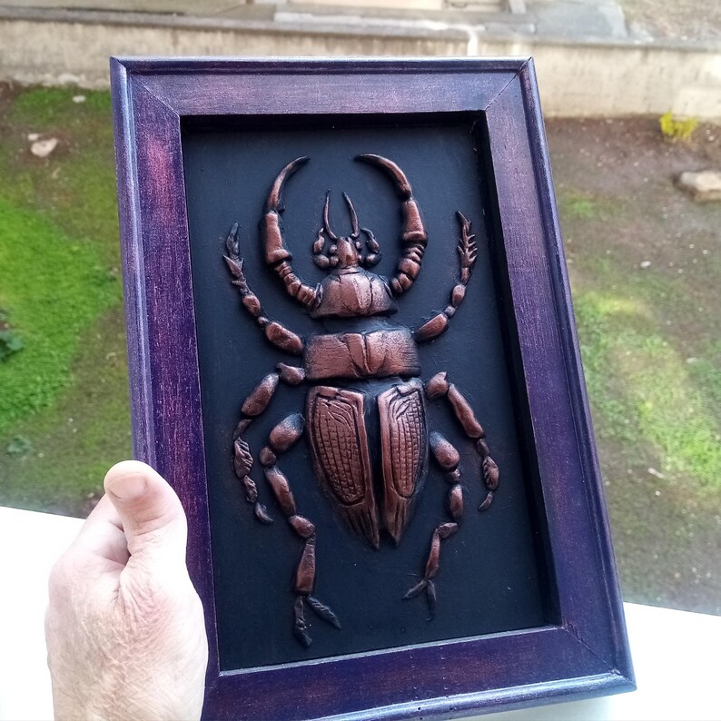Stag Beetle Clay Relief Sculpture - 3D Bug Wall Art - Nature Lover Gift ...