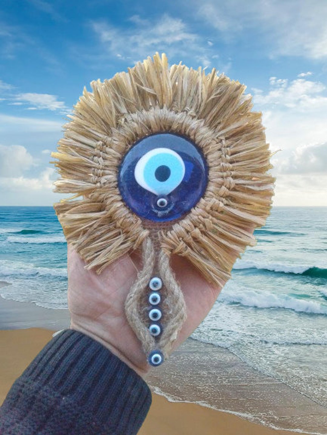 Raffia Evil Eye Bead Wall Decor, Evil Eye Boho Home Decor, Handmade ...