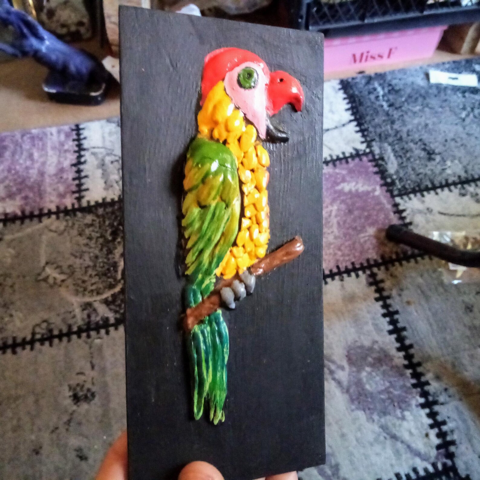 Handmade Parrot Clay Relief Art, Unique Wall Decor for Bird Lovers ...