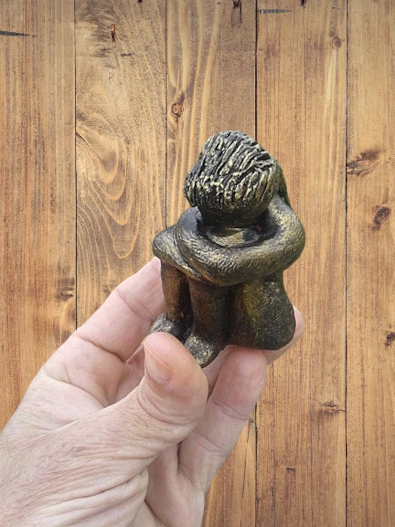 Sad Women Sculpture Handmade Clay Art Figurine, Sophisticated Desk ...