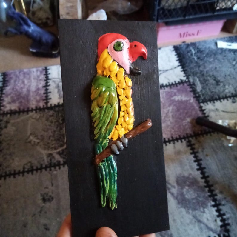 Handmade Parrot Clay Relief Art, Unique Wall Decor for Bird Lovers ...
