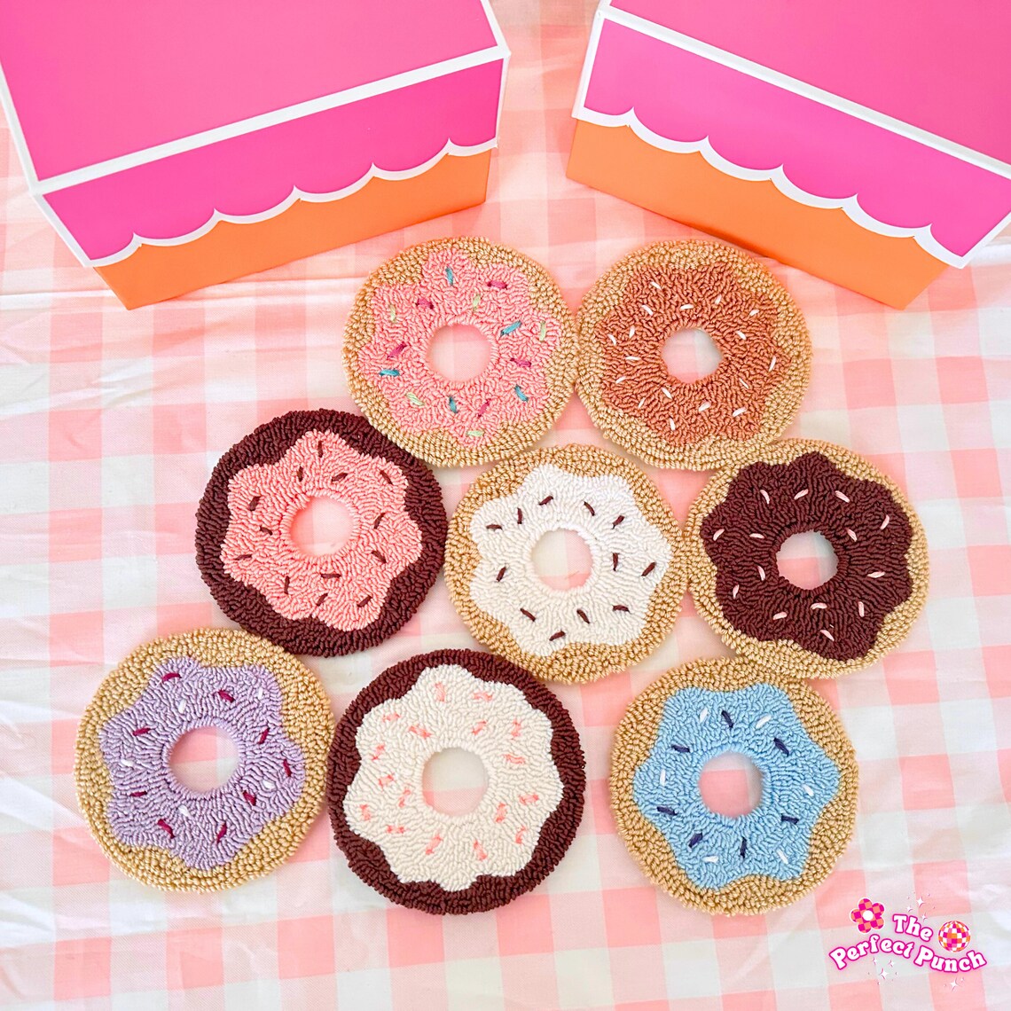 Donut Punch Needle Mug Rug Coaster Donut Decor Coffee Table Decor Punch ...