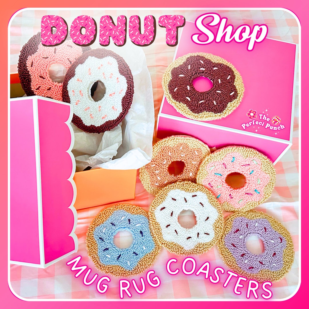 Donut Punch Needle Mug Rug Coaster | Donut Decor | Coffee Table Decor ...