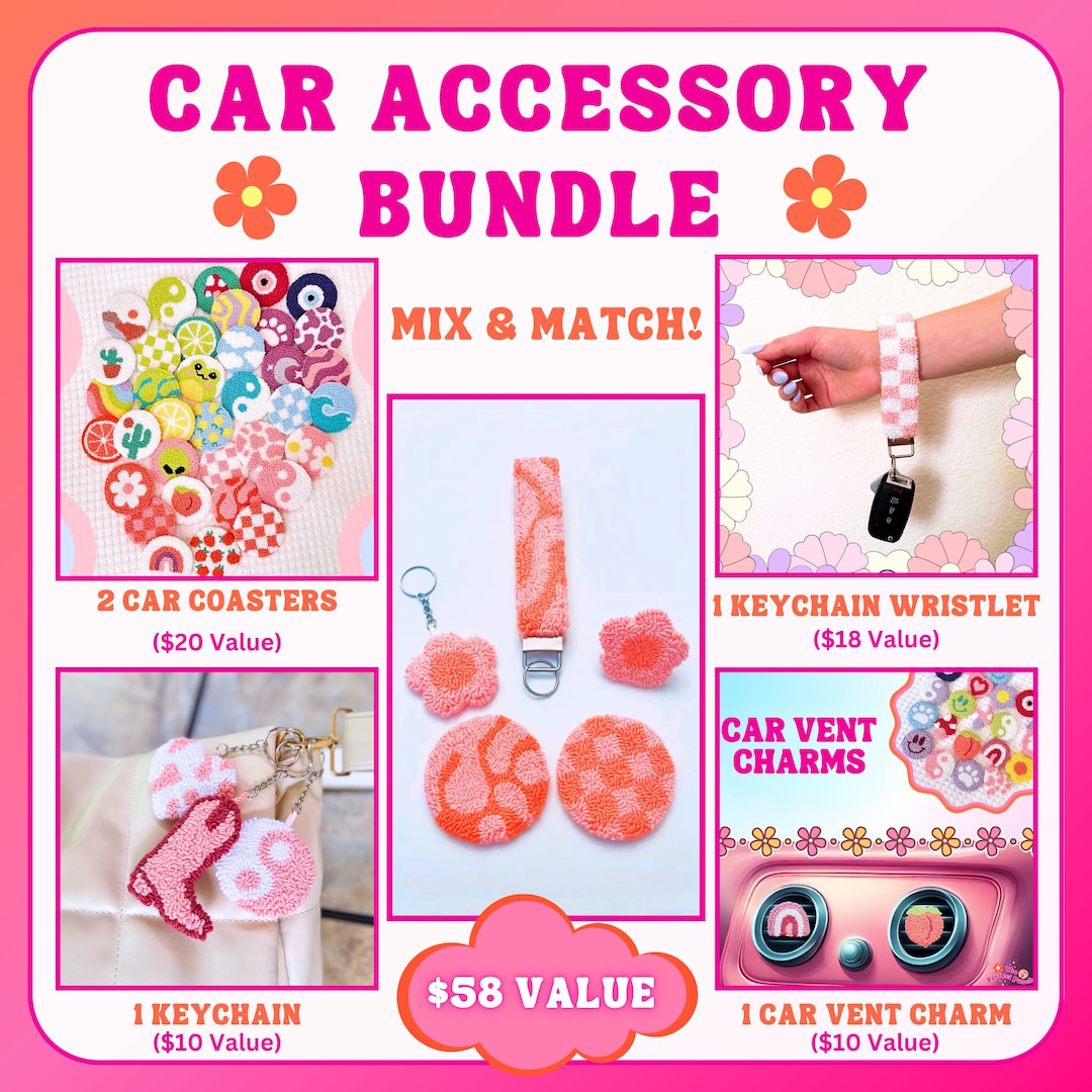 Punch Needle Car Accessory Bundle | Punch Needle Car Coasters ...