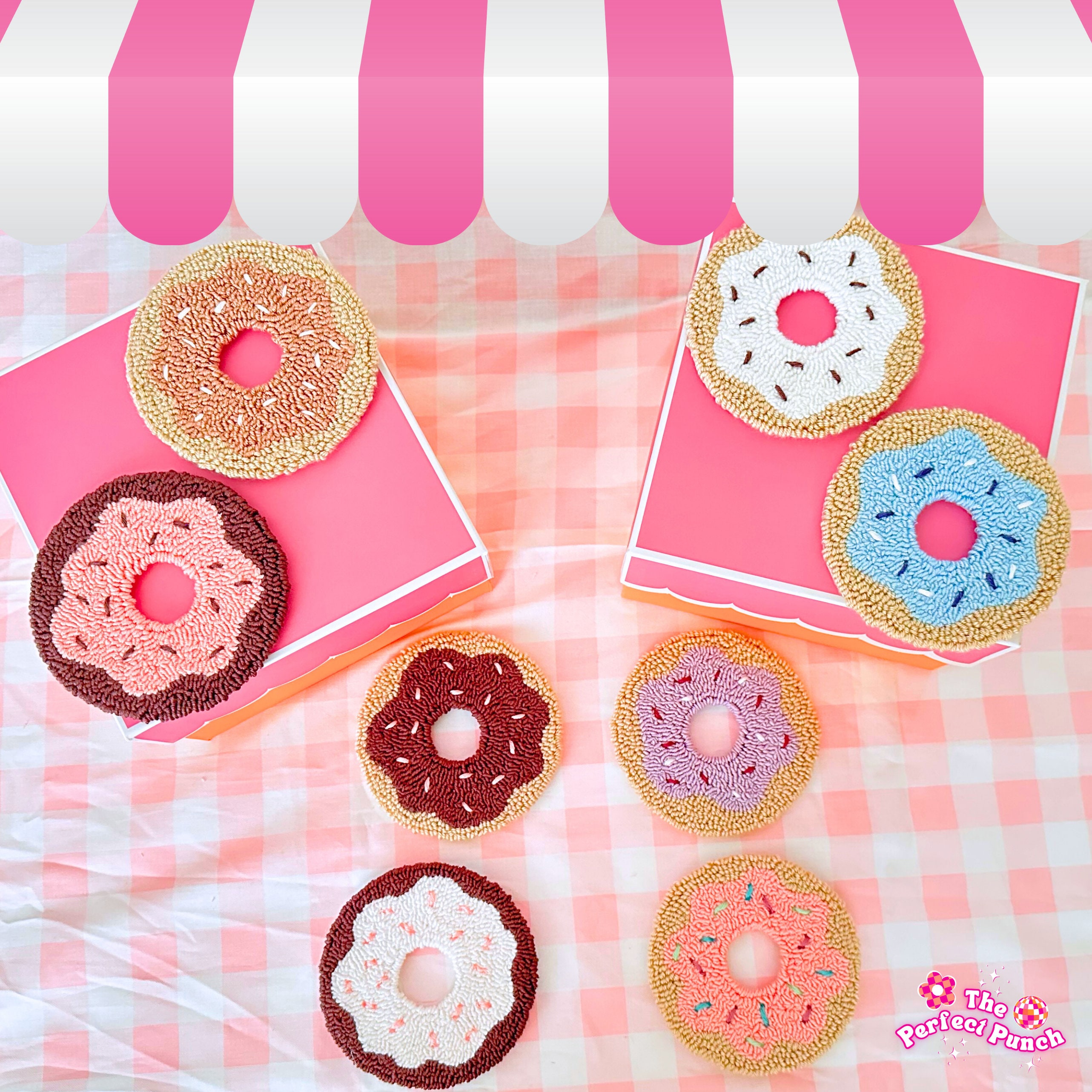 Donut Punch Needle Mug Rug Coaster Donut Decor Coffee Table Decor Punch ...