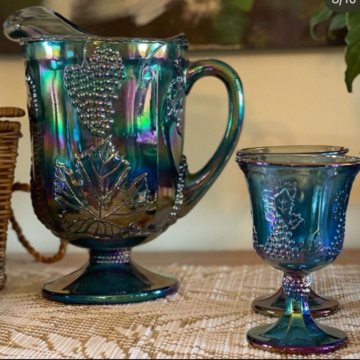 Vintage Indiana Carnival Glass Jug & 8 Goblets Harvest Pattern - Etsy