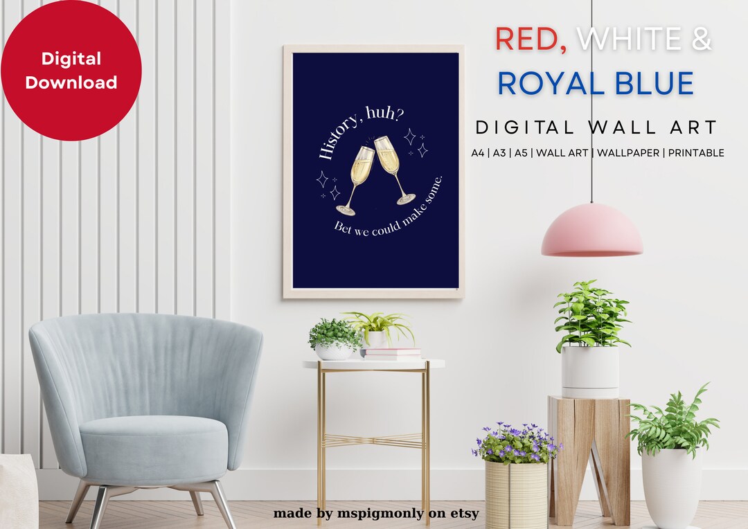 RED WHITE & Royal BLUE Poster Digital Poster Set A4 A3 - Etsy