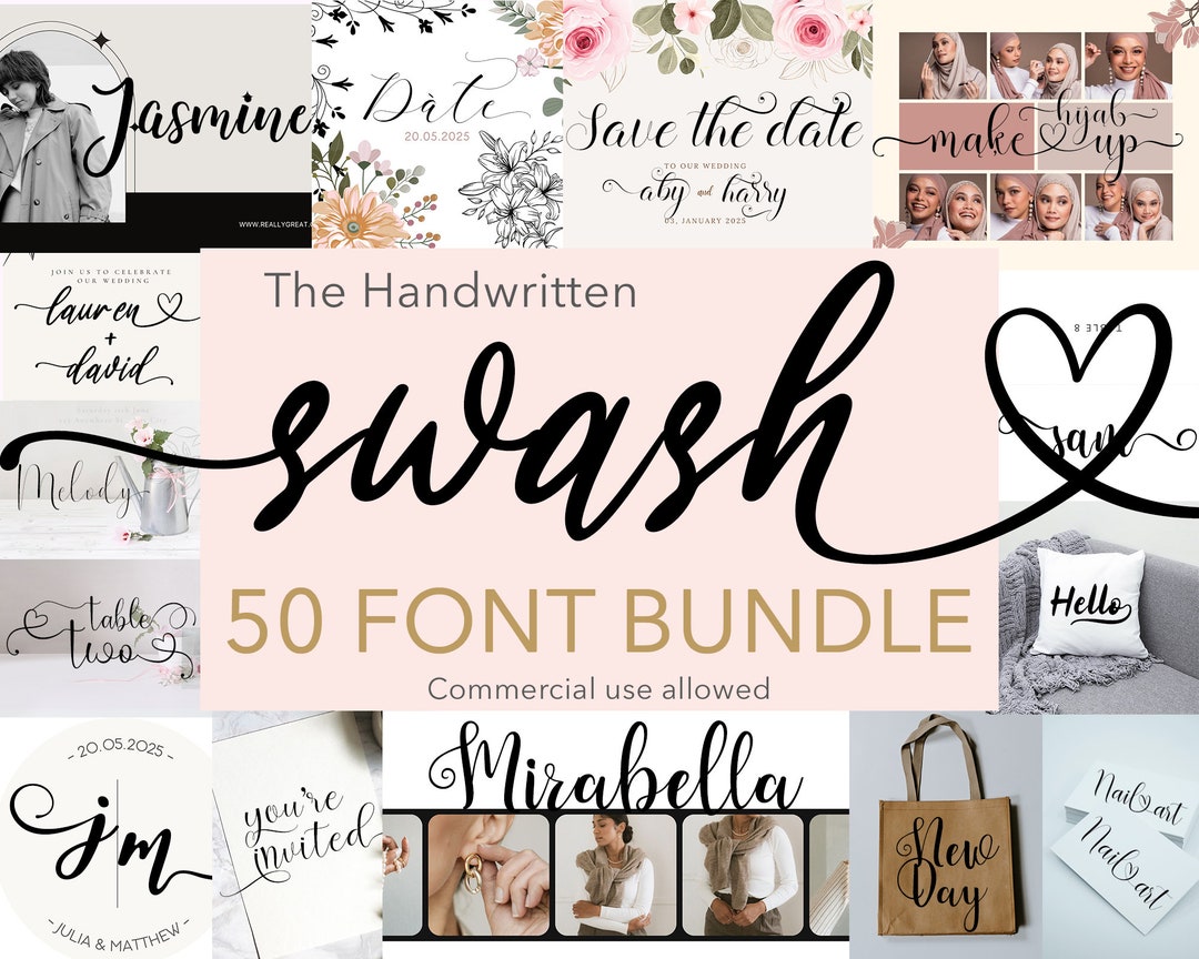50 Handwritten Swash Font Bundle, Calligraphy Font, Handwritten Font, Cursive Font, Wedding Font ...