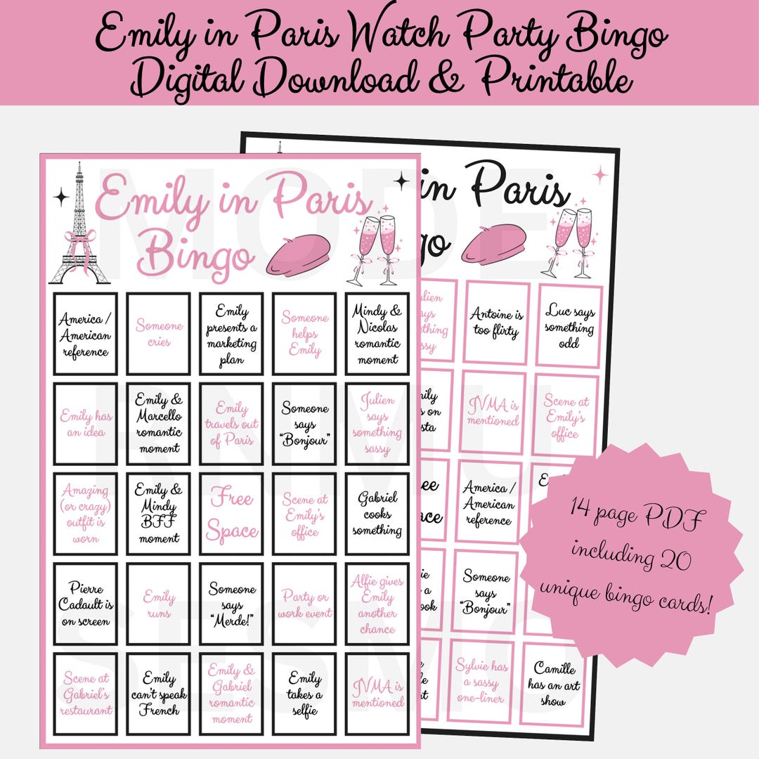 Paris Bingo Game: Printable Emily Watch Party Activity (digital ...