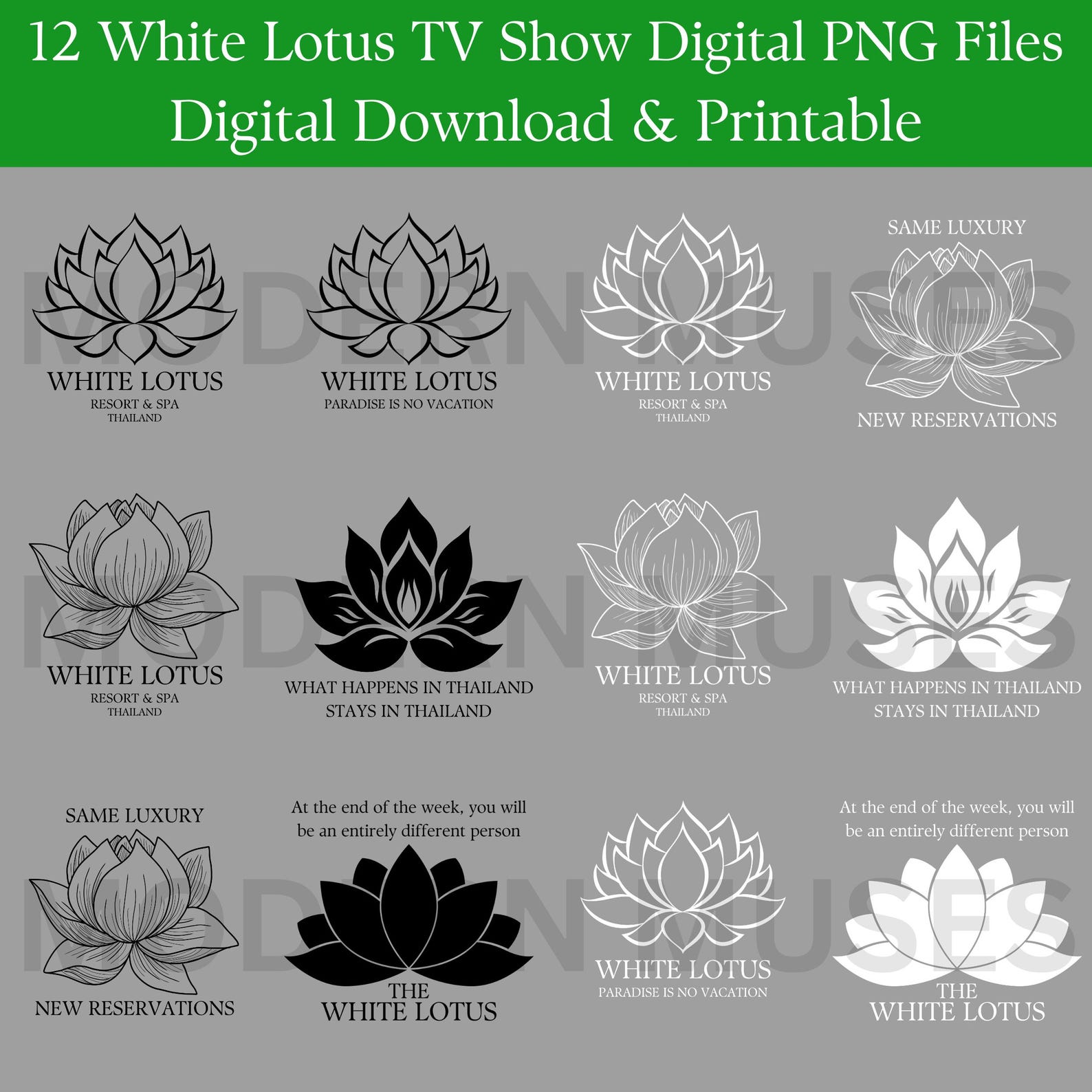DIGITAL Set of 12 White Lotus Png Files, Lotus Flower, Thailand, Season ...