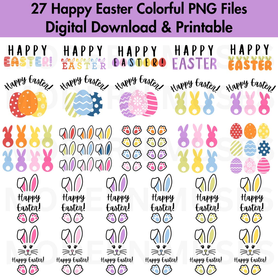 DIGITAL Set of 27 Happy Easter Colorful Png Files, Easter PNG Bundle ...