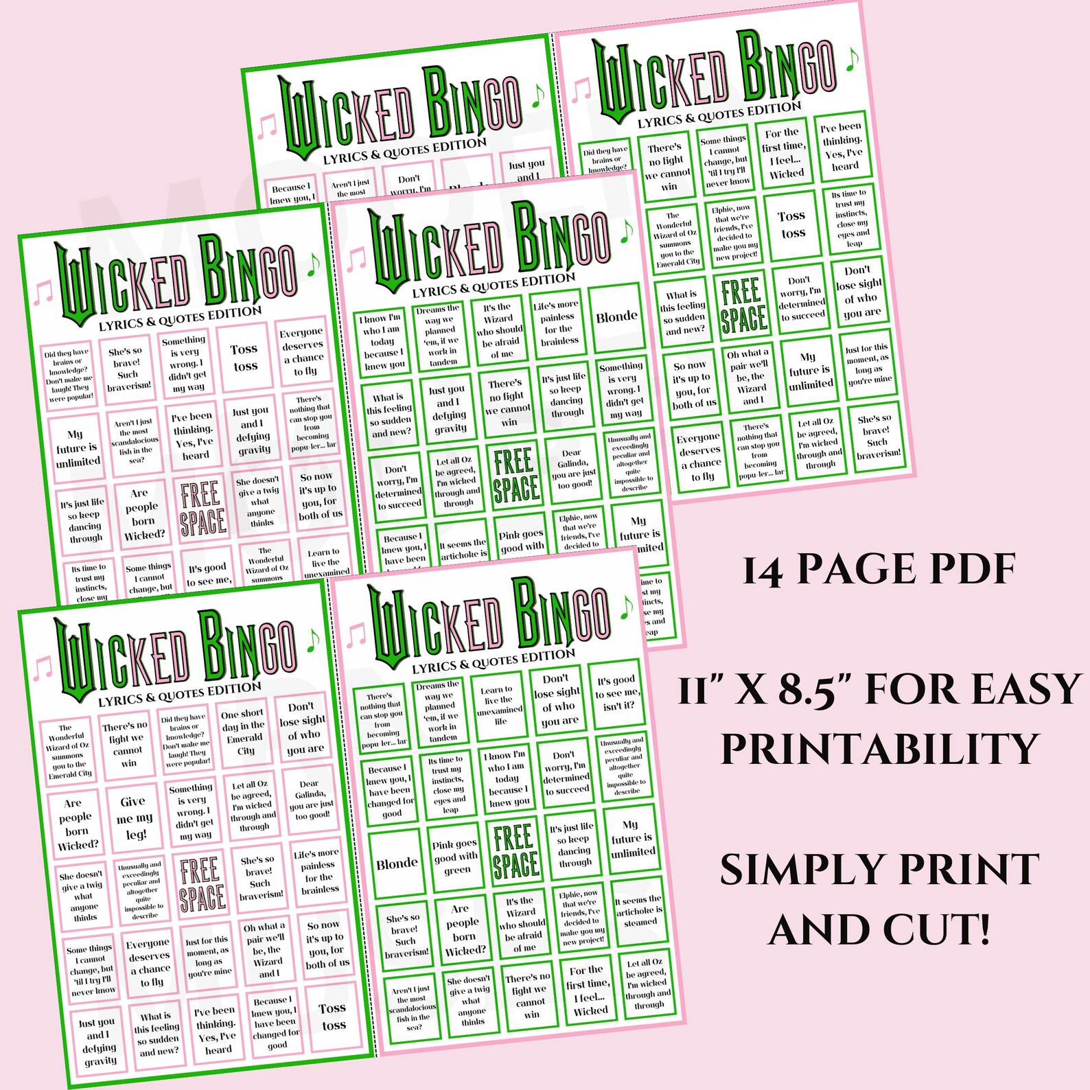 DIGITAL Wicked Bingo, Wicked Party Game, Printable Bingo, Wicked ...