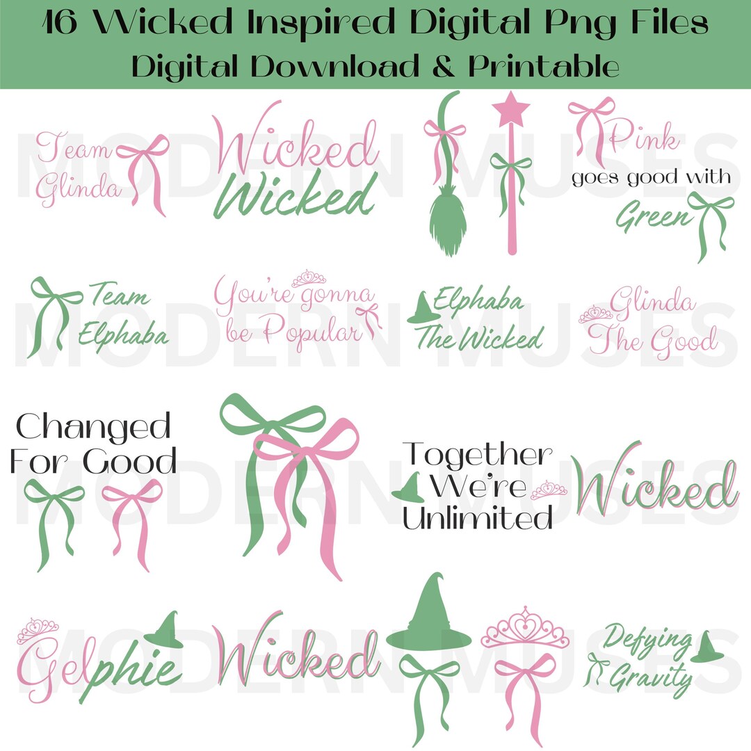 DIGITAL Set of 16 Wicked PNG Files, Wicked Wall Art, Printable Wall ...