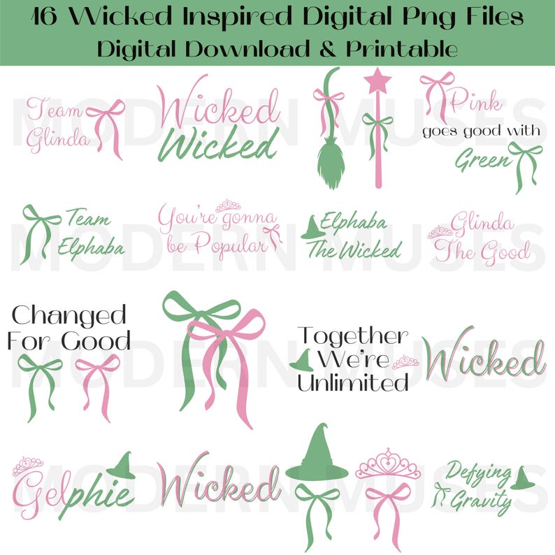 DIGITAL Set of 16 Wicked PNG Files, Wicked Wall Art, Printable Wall ...