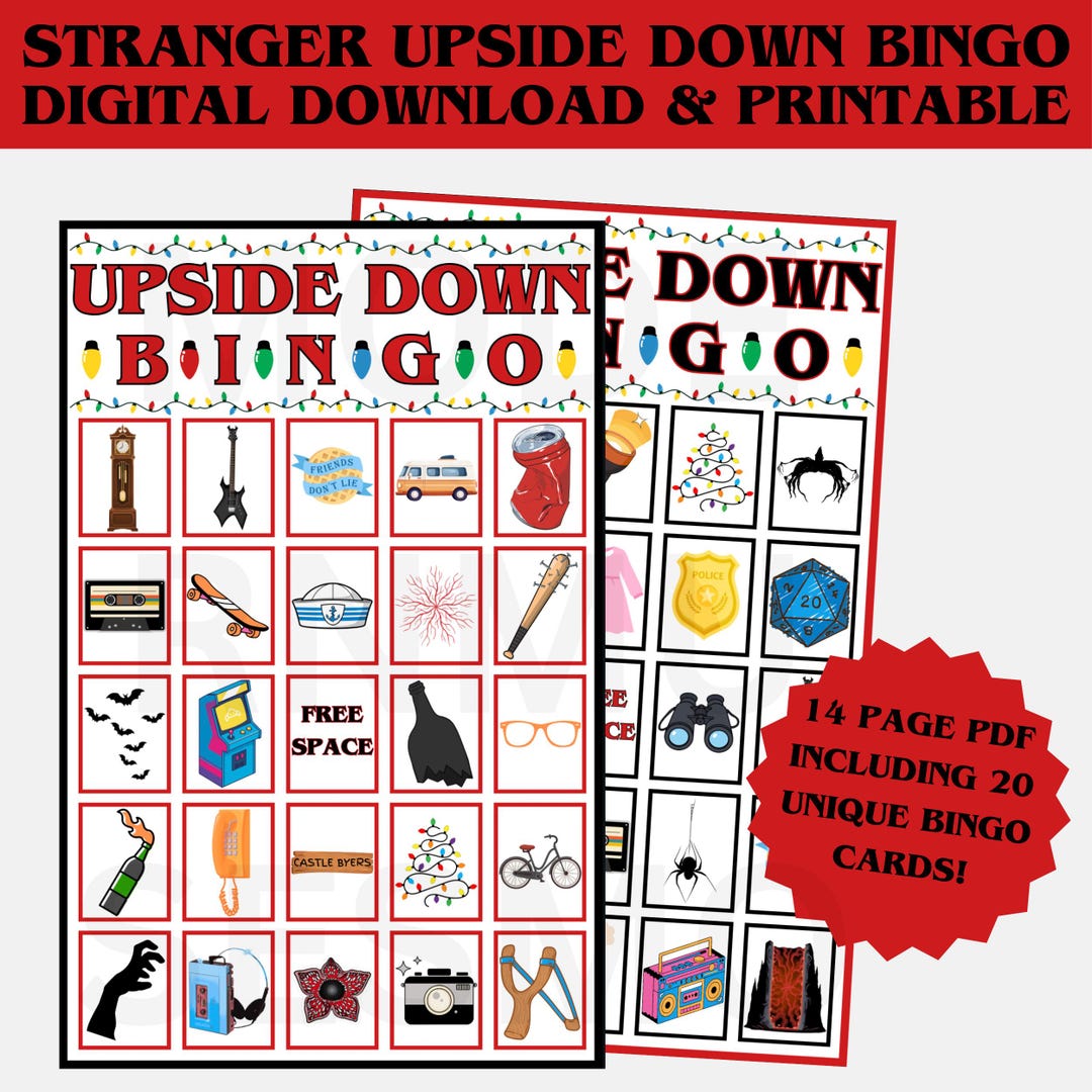 Upside Down Stranger Bingo Game: Printable Party Activity (digital ...