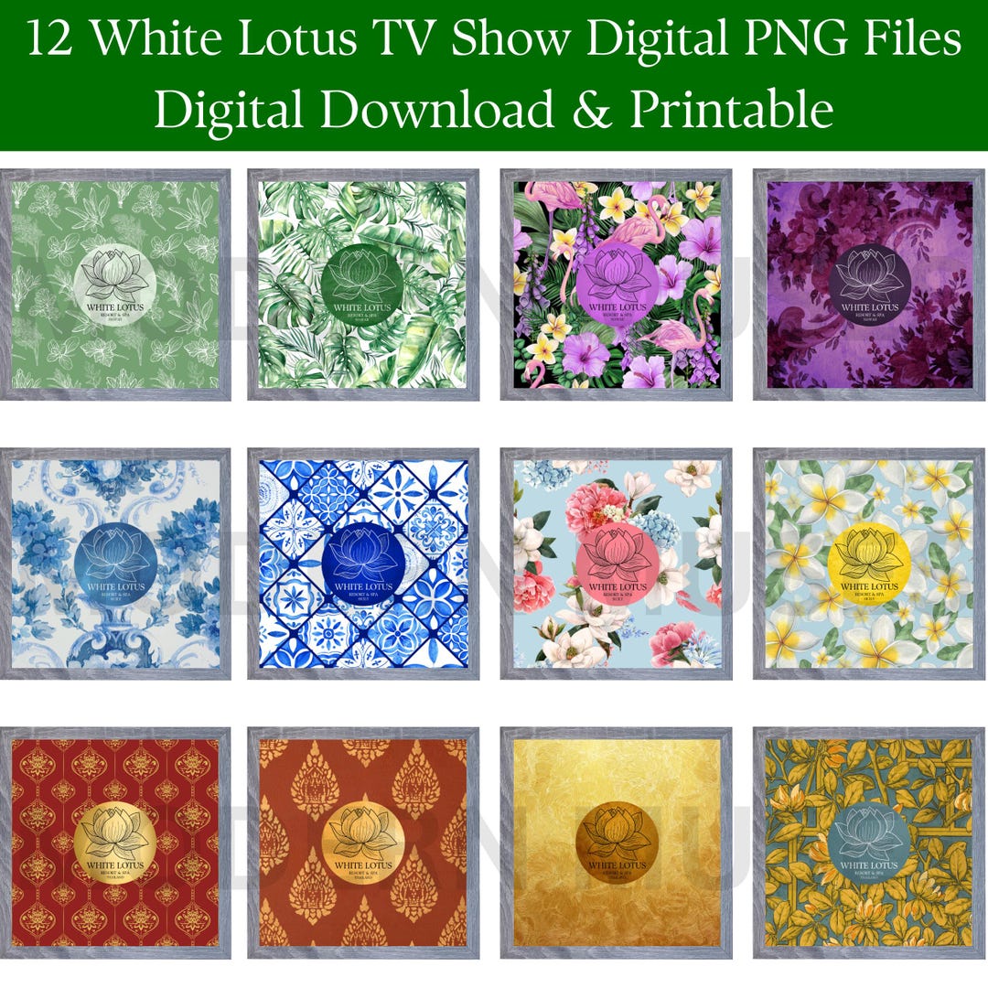 DIGITAL Set of 12 White Lotus Background Png Files, Lotus Flower, TV ...