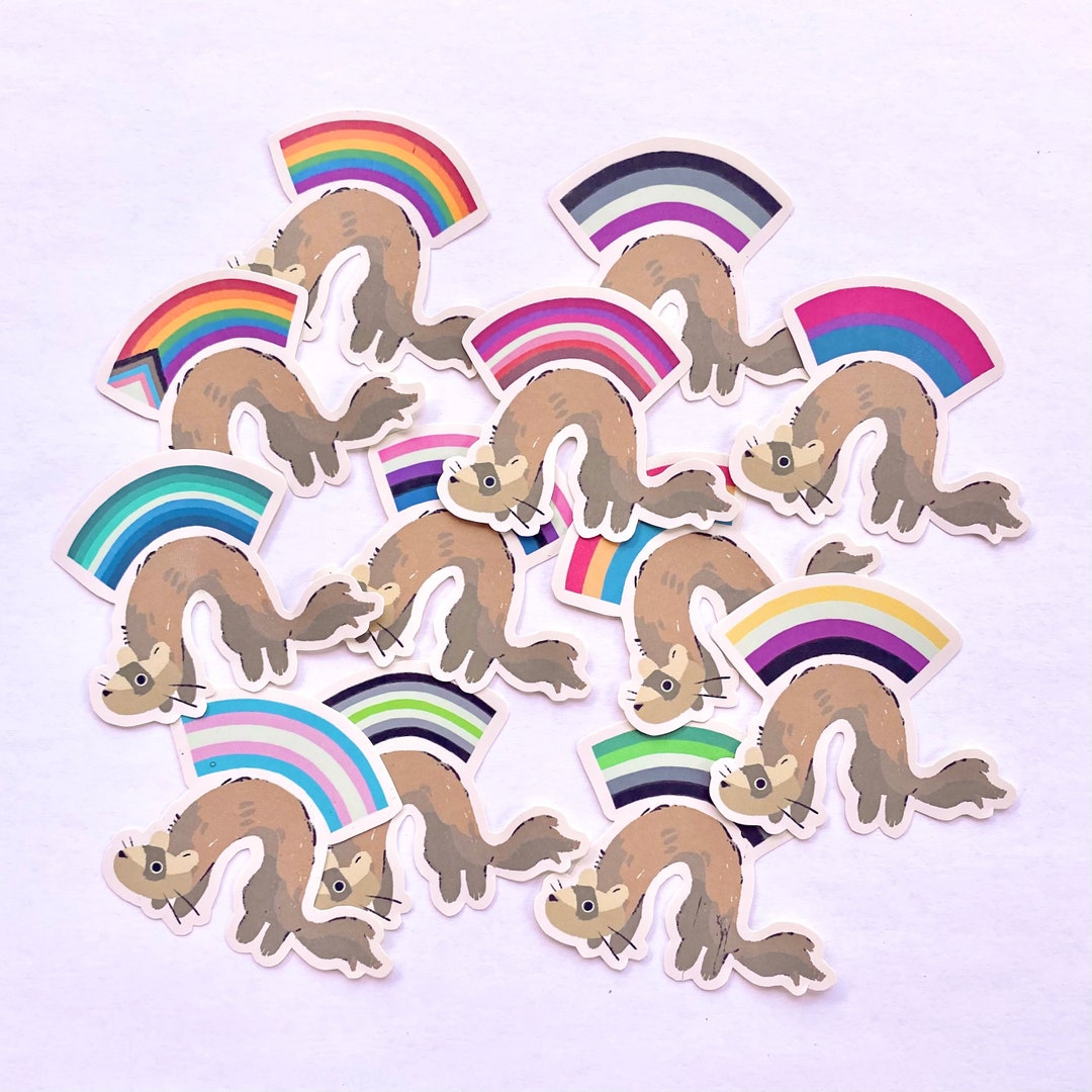 LGBTQ Pride Flag Ferret Stickers // 12 Glossy Ferret Pride Stickers ...