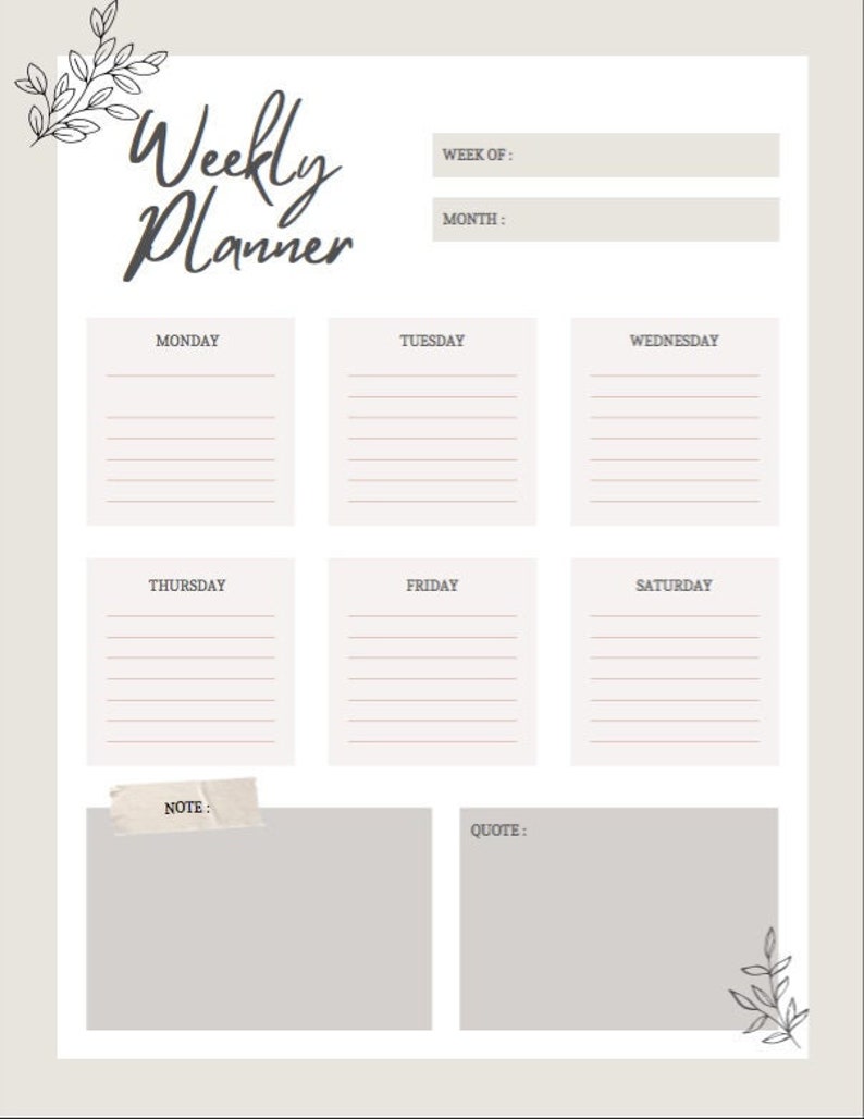 Weekly Planner, to Do List Printable, Instant Download, Productivity ...