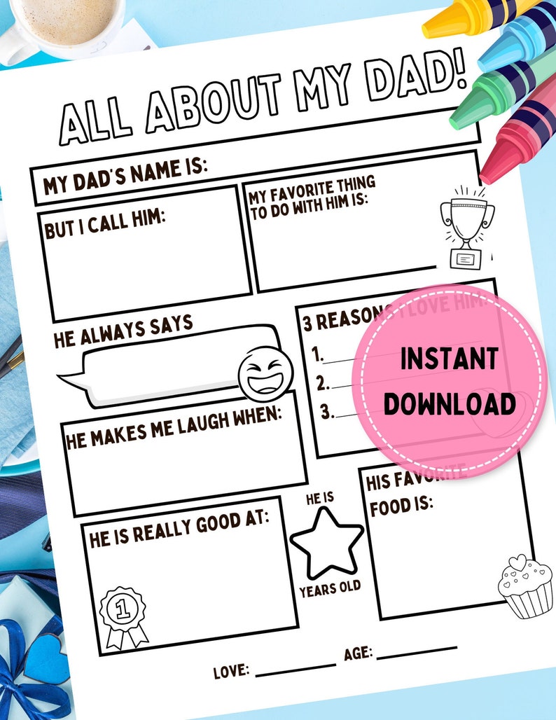 All About My Dad Page Printable Fathers Day Questionnaire Happy ...