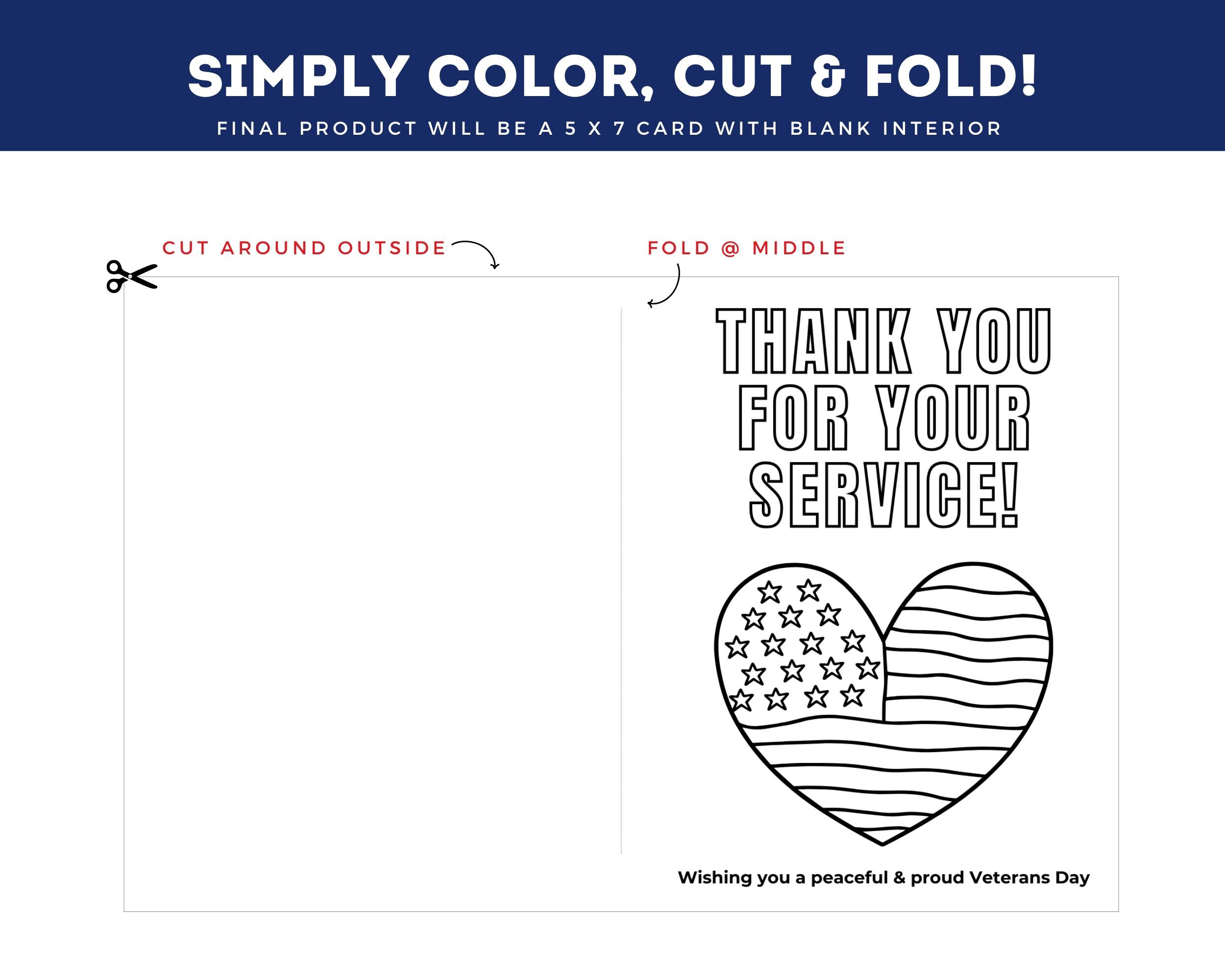 Veterans Day Coloring Cards: Kids Thank You Activity (digital Download ...