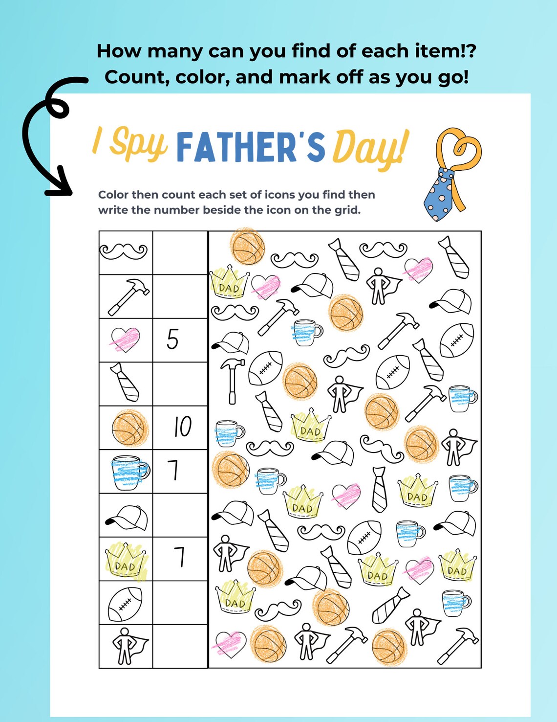 Fathers Day I Spy Game Printable, Fathers Day Activity, Fathers Day ...