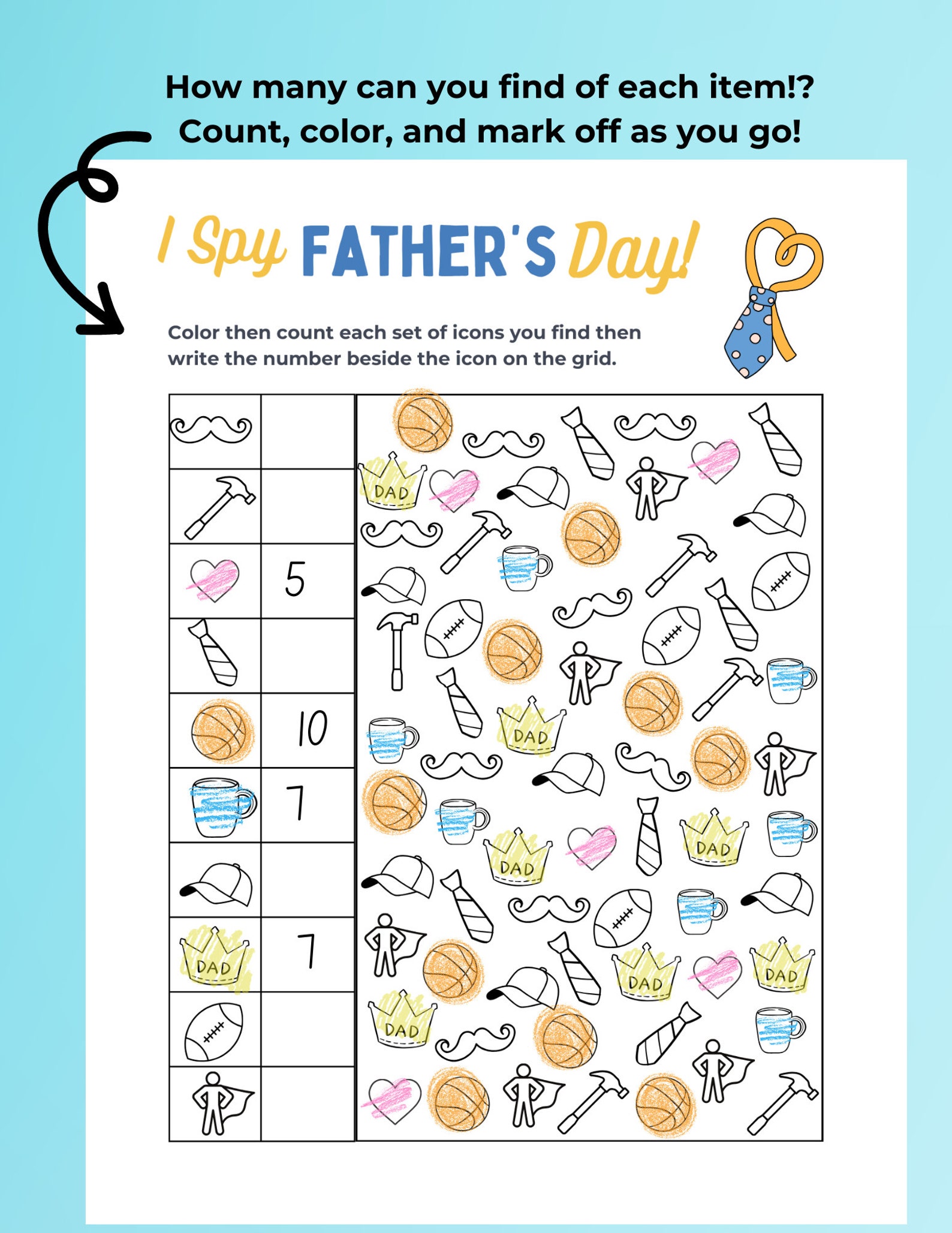 Fathers Day I Spy Game Printable, Fathers Day Activity, Fathers Day ...