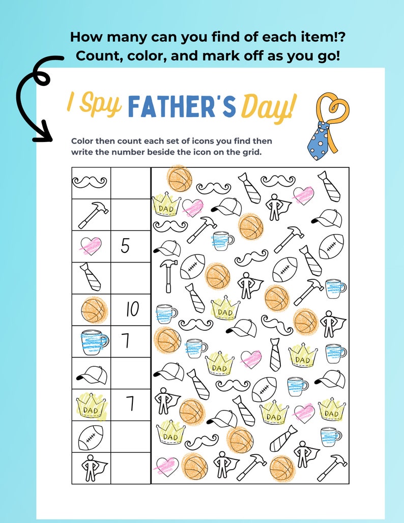 Fathers Day I Spy Game Printable, Fathers Day Activity, Fathers Day ...