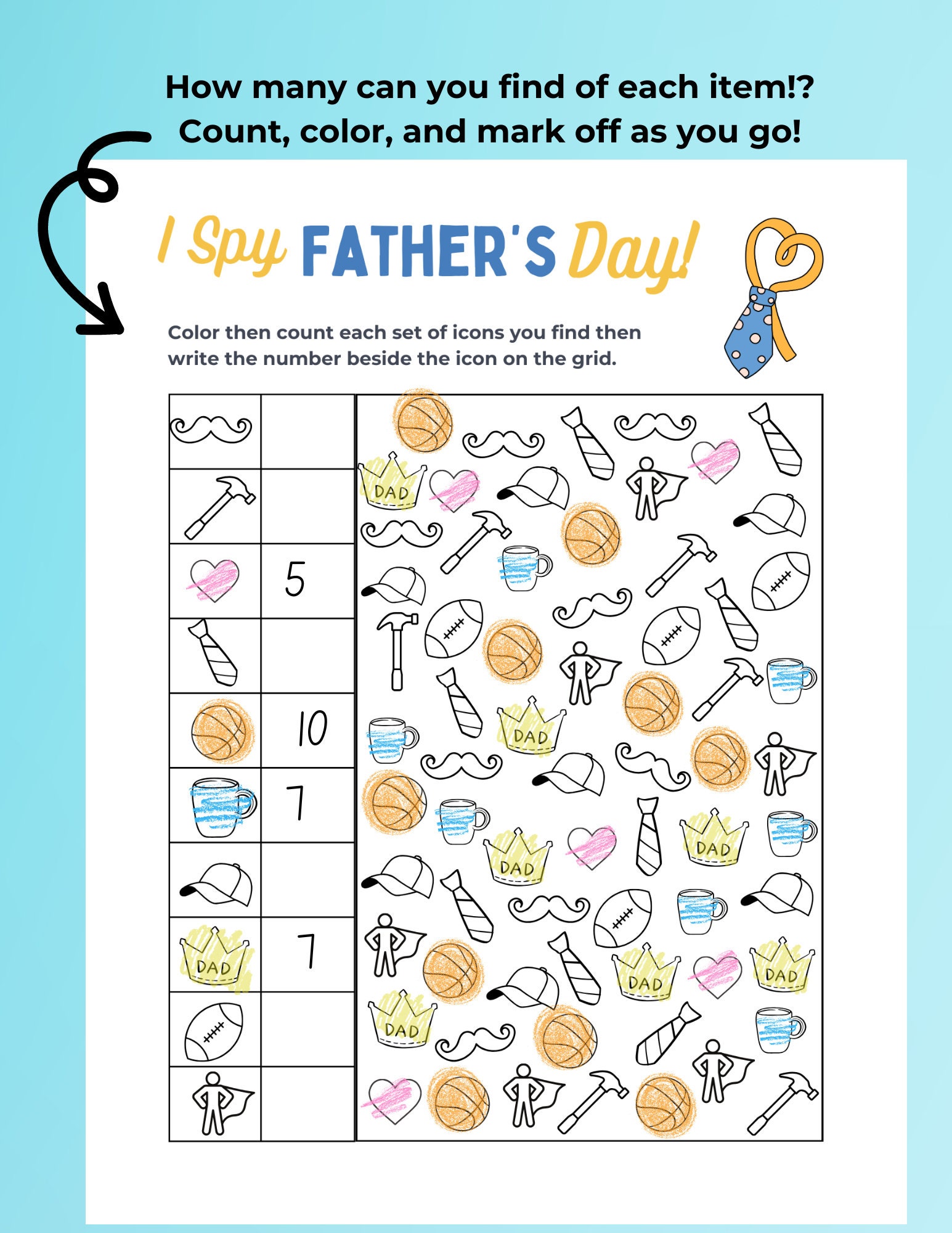 Fathers Day I Spy Game Printable, Fathers Day Activity, Fathers Day ...