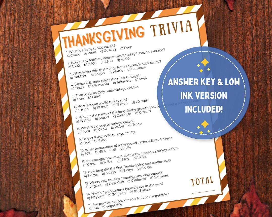Thanksgiving Trivia Game, Printable Thanksgiving Trivia for Kids and ...