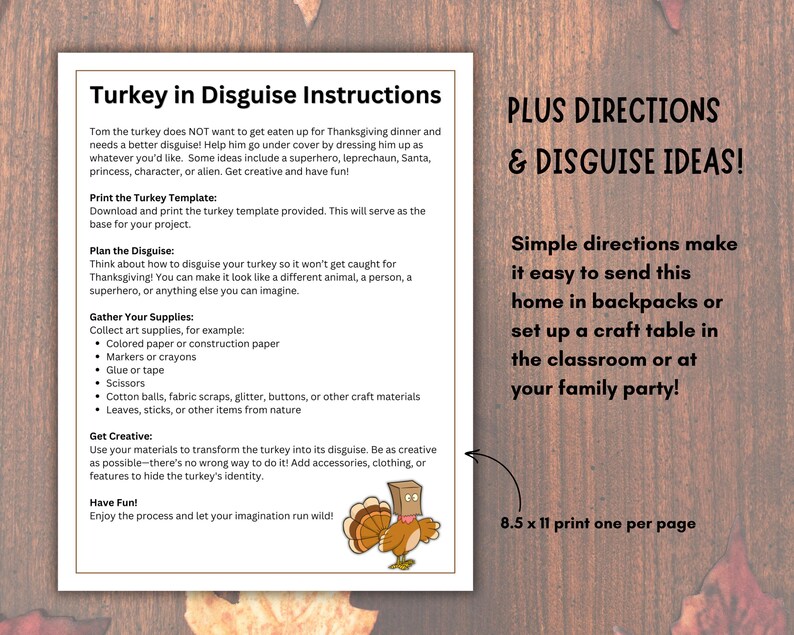 Disguise A Turkey Template, Turkey in Disguise, Printable Turkey Craft ...