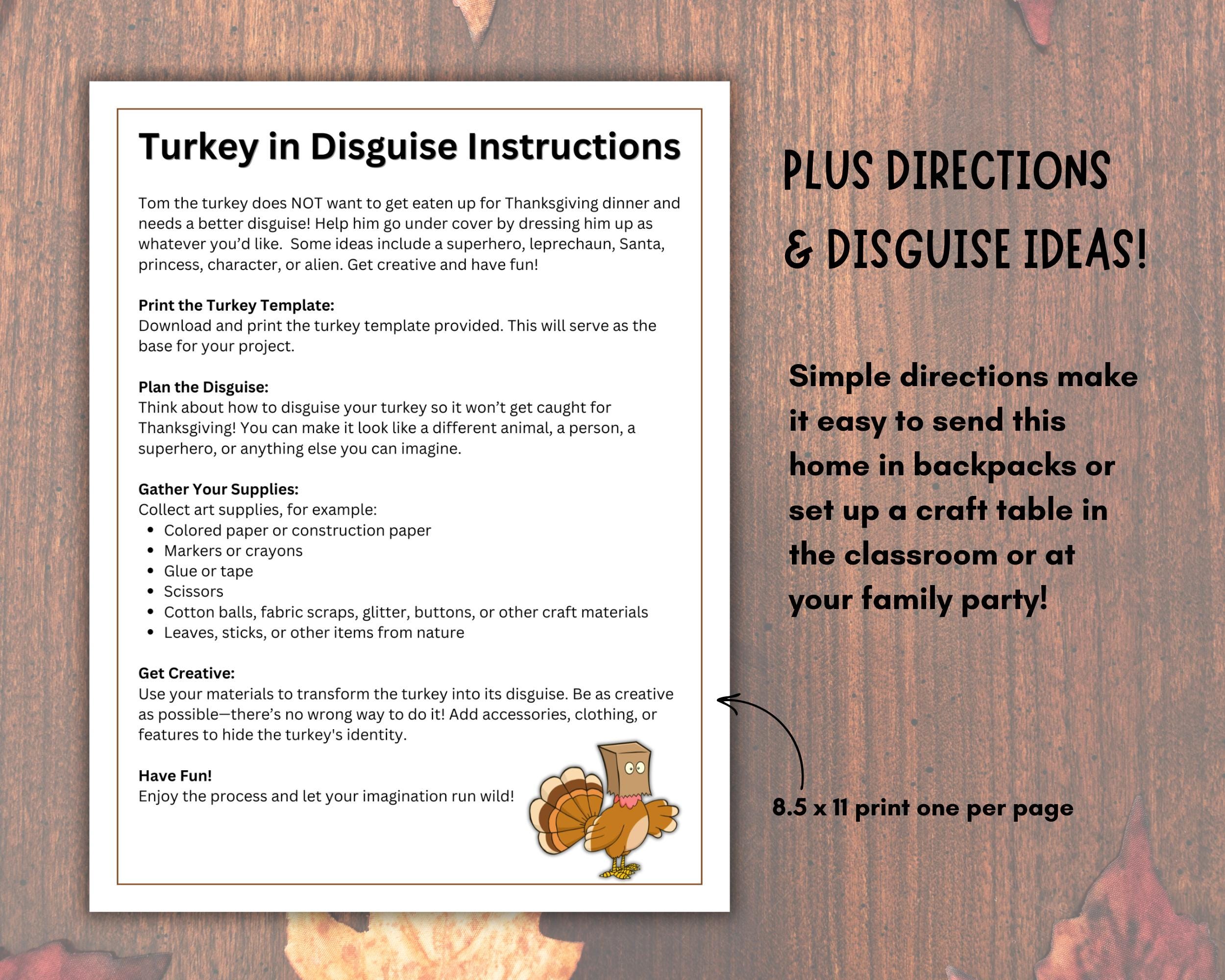 Disguise a Turkey Template: Thanksgiving Craft for Kids (PDF) - Etsy