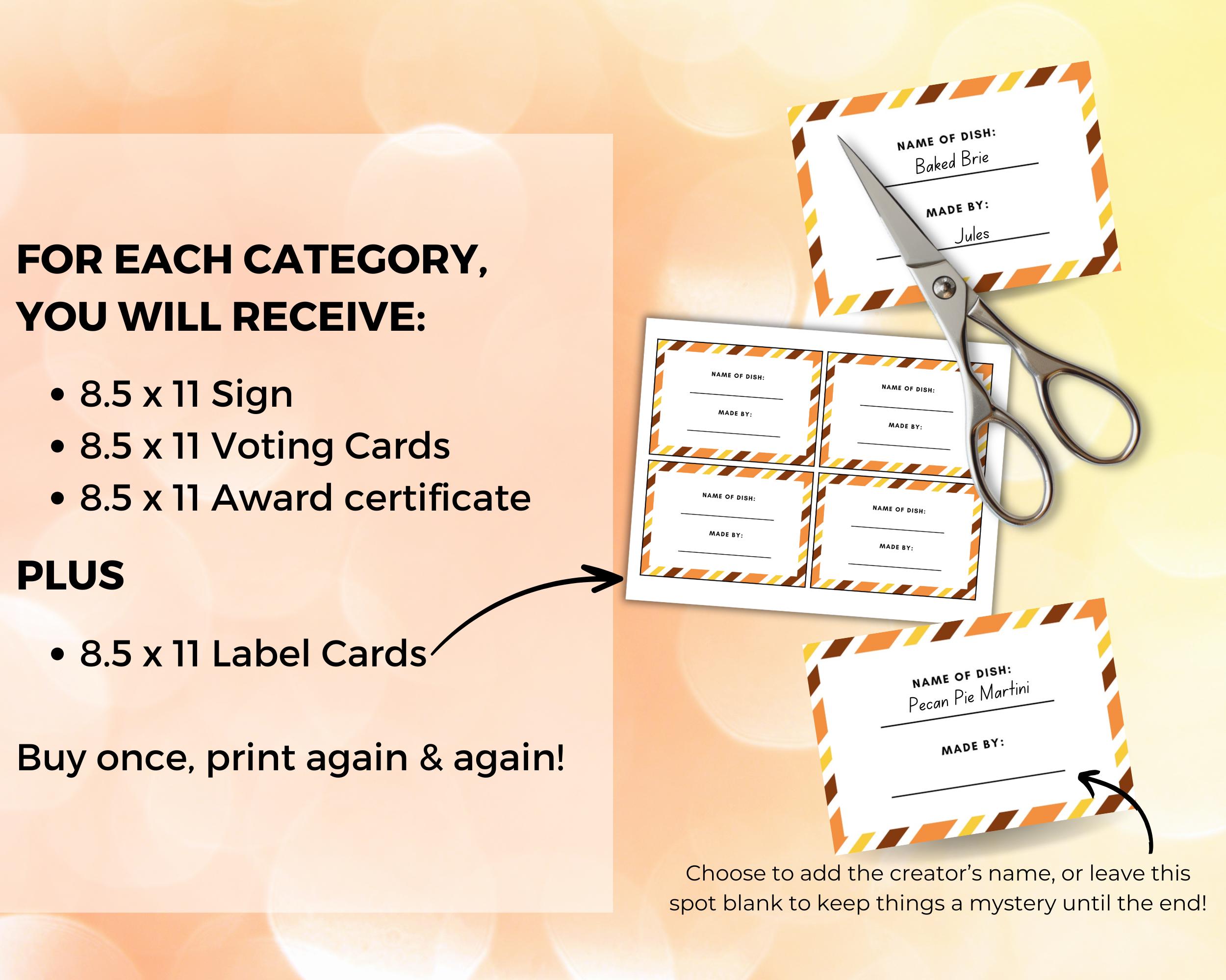 Thanksgiving Cook-off Kit: Printable Awards & Ballots (digital Download ...