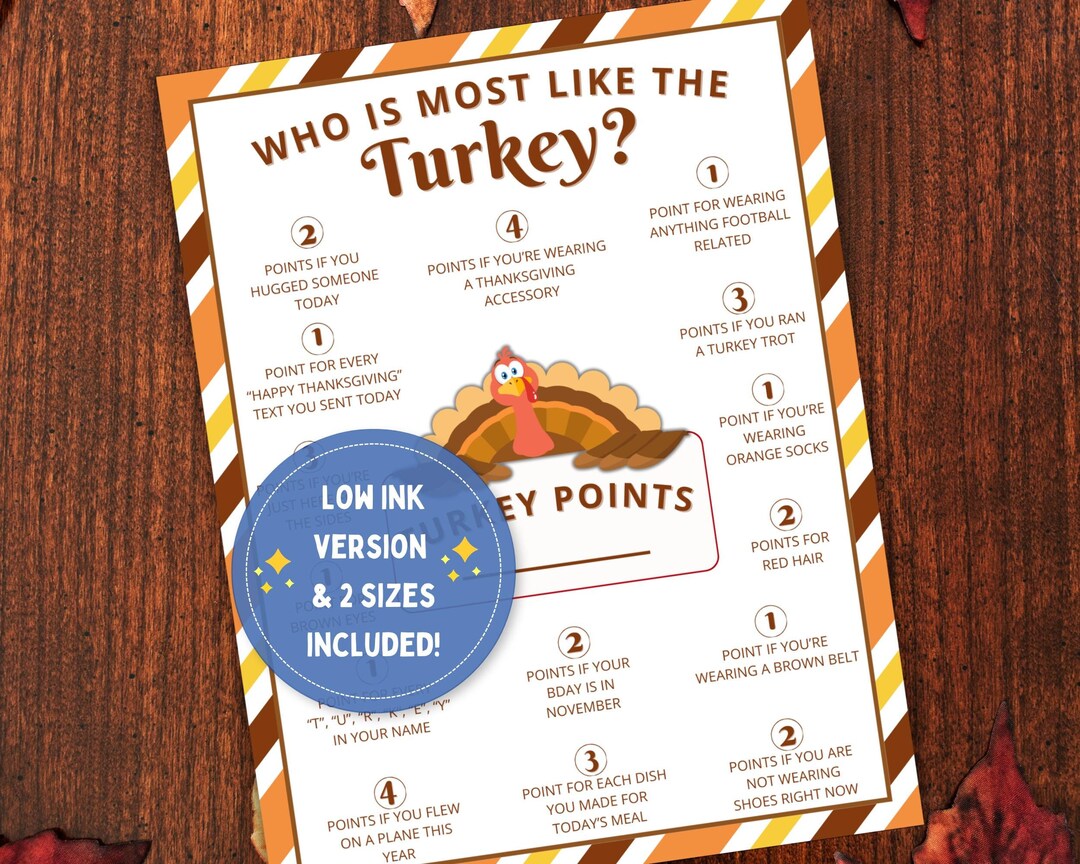 Thanksgiving Game: Who is Most Like the Turkey? (printable) - Etsy