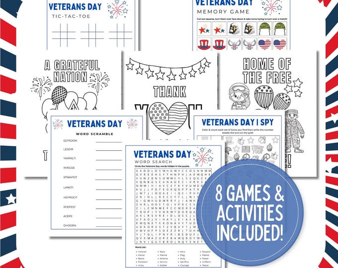Veterans Day Activities: Printable Games & Coloring Pages (digital ...