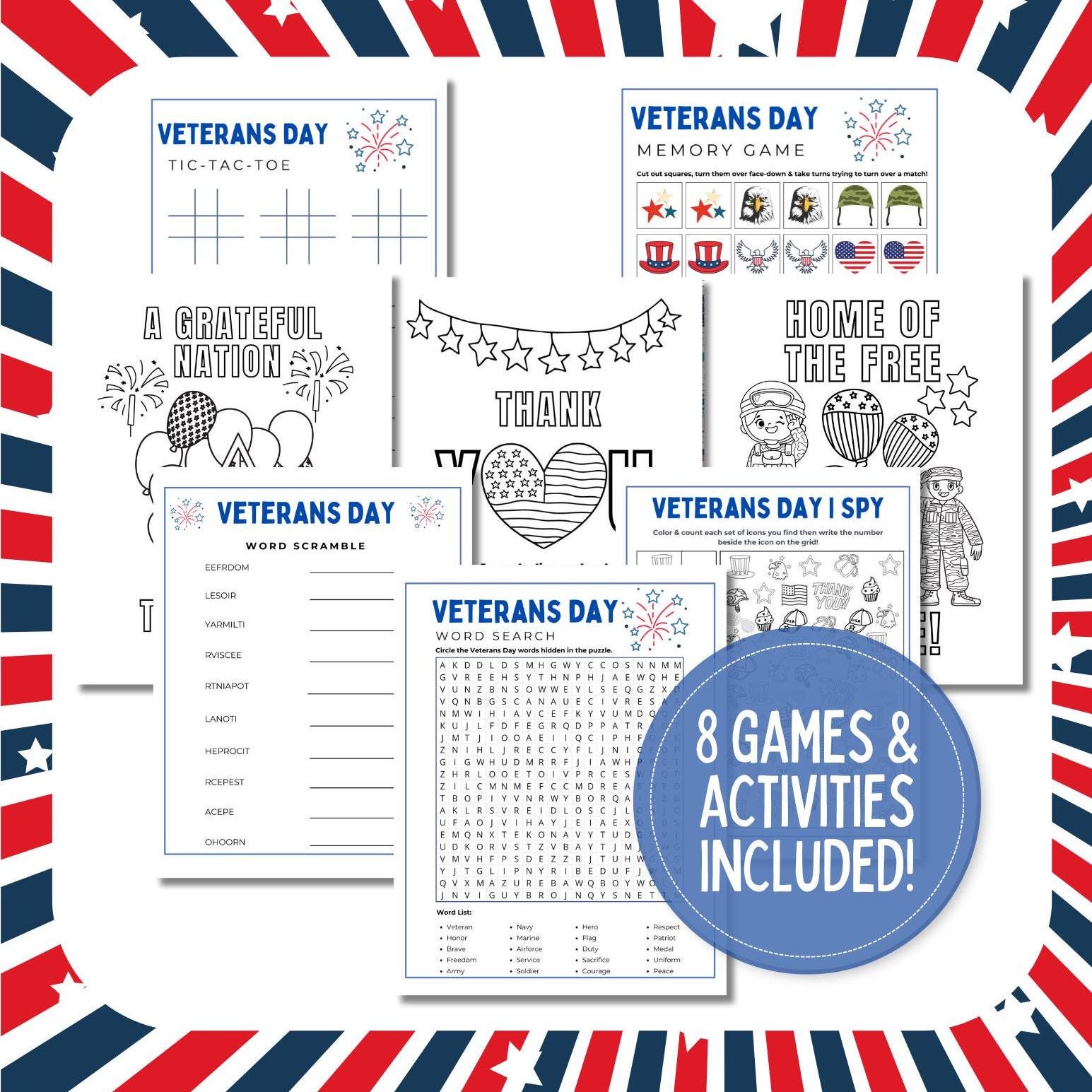Printable Veterans Day Activities and Games for Kids, Veterans Day ...