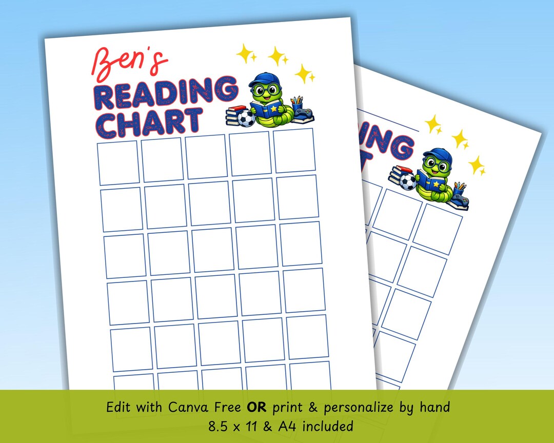 Printable Kids Reading Chart– Boys Reward Chart, Homeschool Book ...