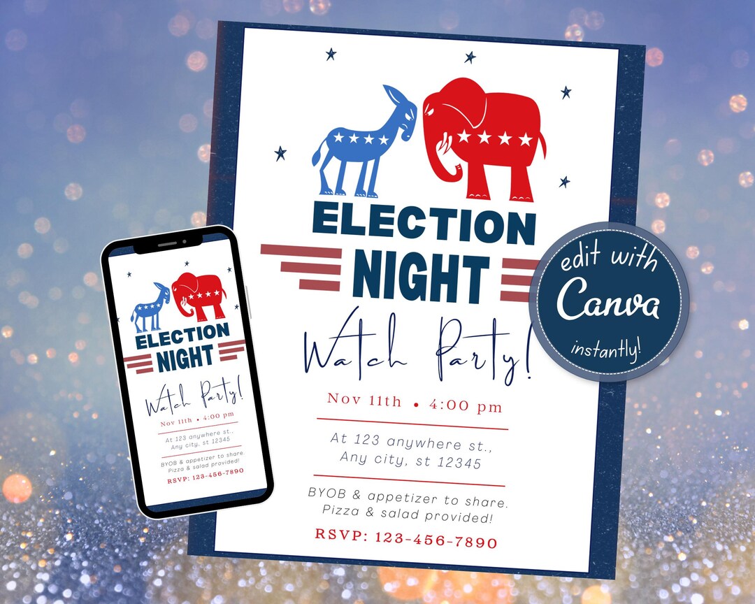 Editable Election Night Party Invite - Watch Party Flyer Template ...