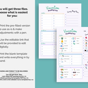 Kids Vacation Packing List: Visual Checklist, Editable Template ...