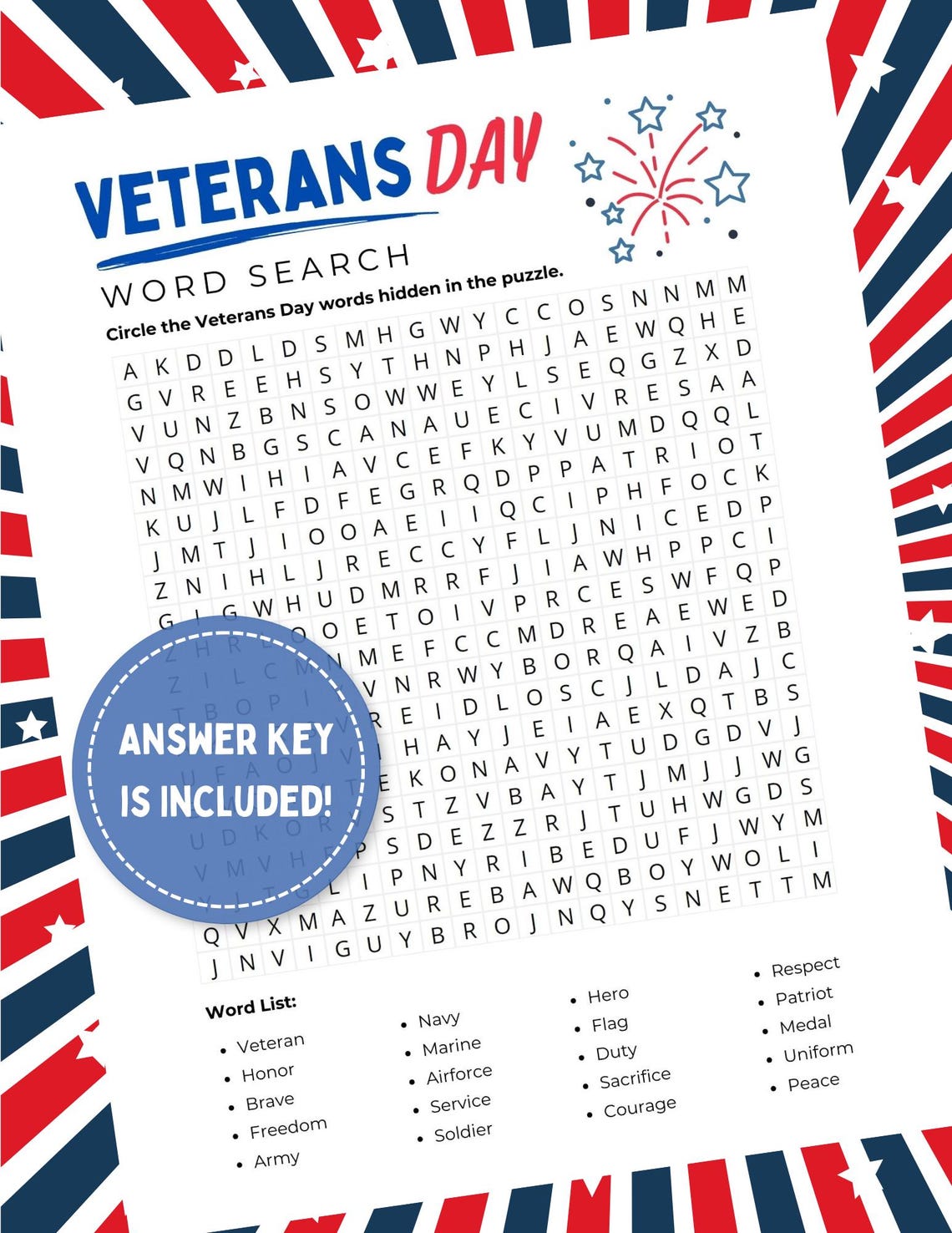Printable Veterans Day Activities and Games for Kids, Veterans Day ...