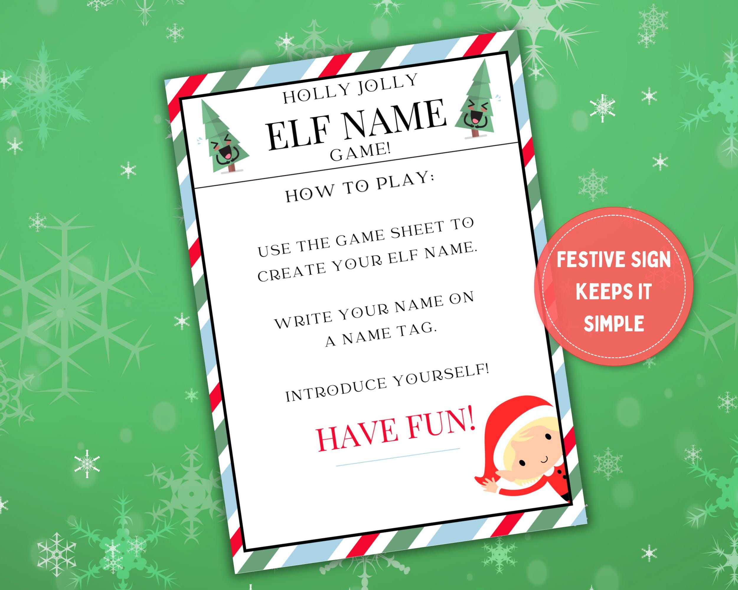 Whats Your Elf Name Game, Elf Name Generator With Name Tags, Printable ...