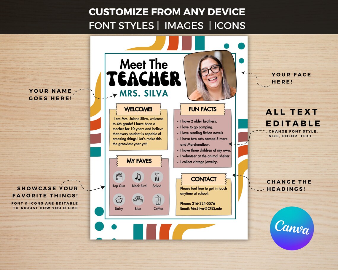 Retro Meet the Teacher Template: Groovy Editable Flyer (digital ...