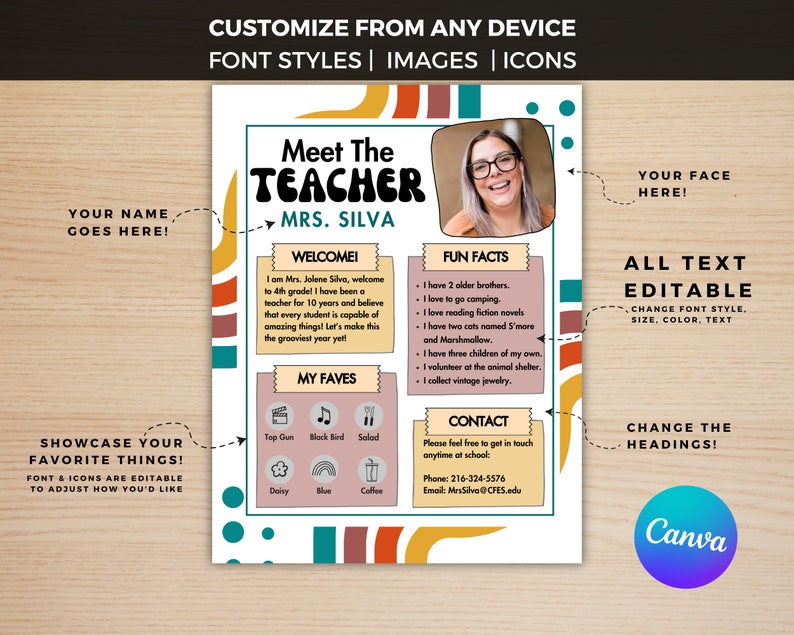 Retro Meet the Teacher Template: Groovy Editable Flyer (digital ...