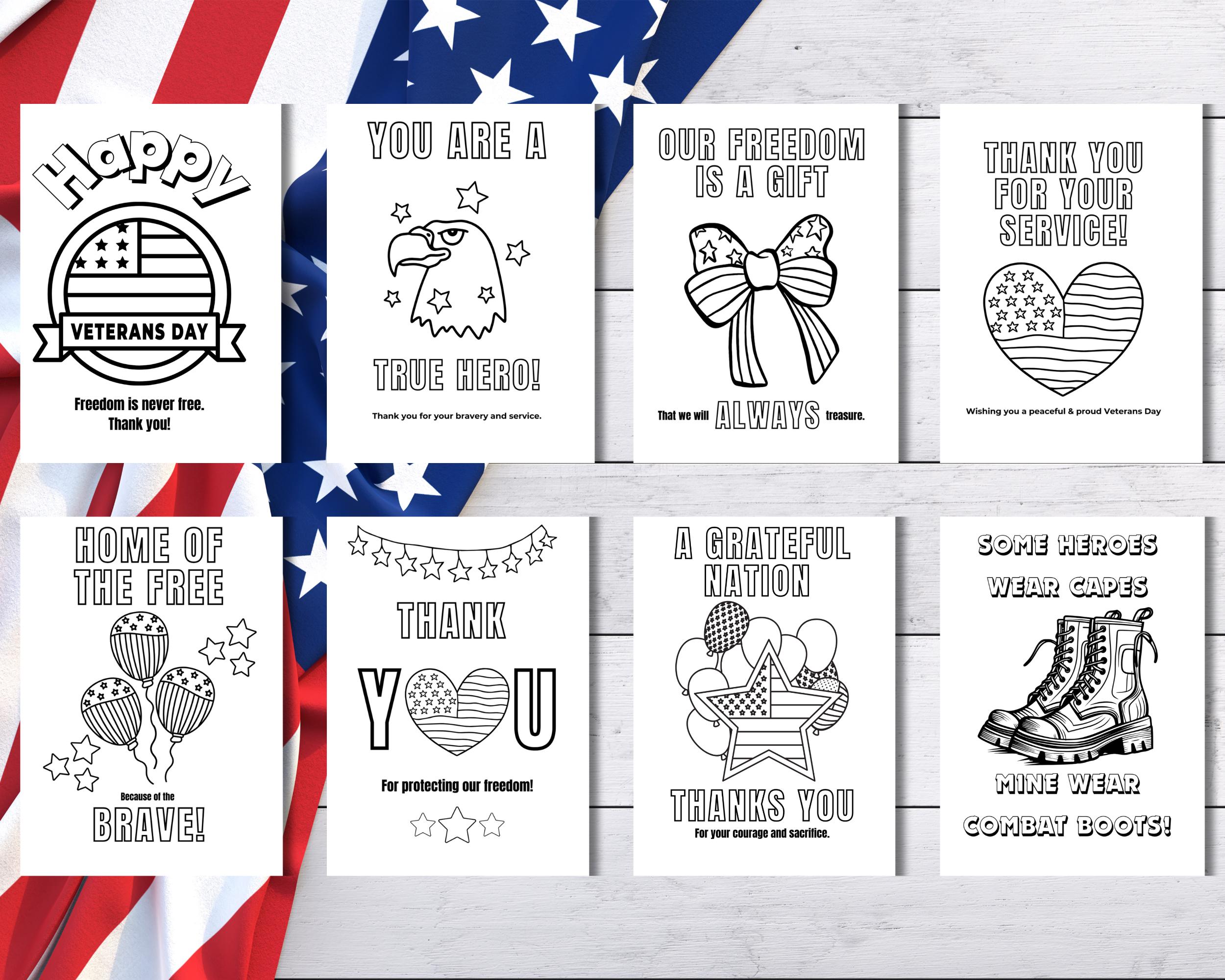 Veterans Day Coloring Cards: Kids Thank You Activity (digital Download ...