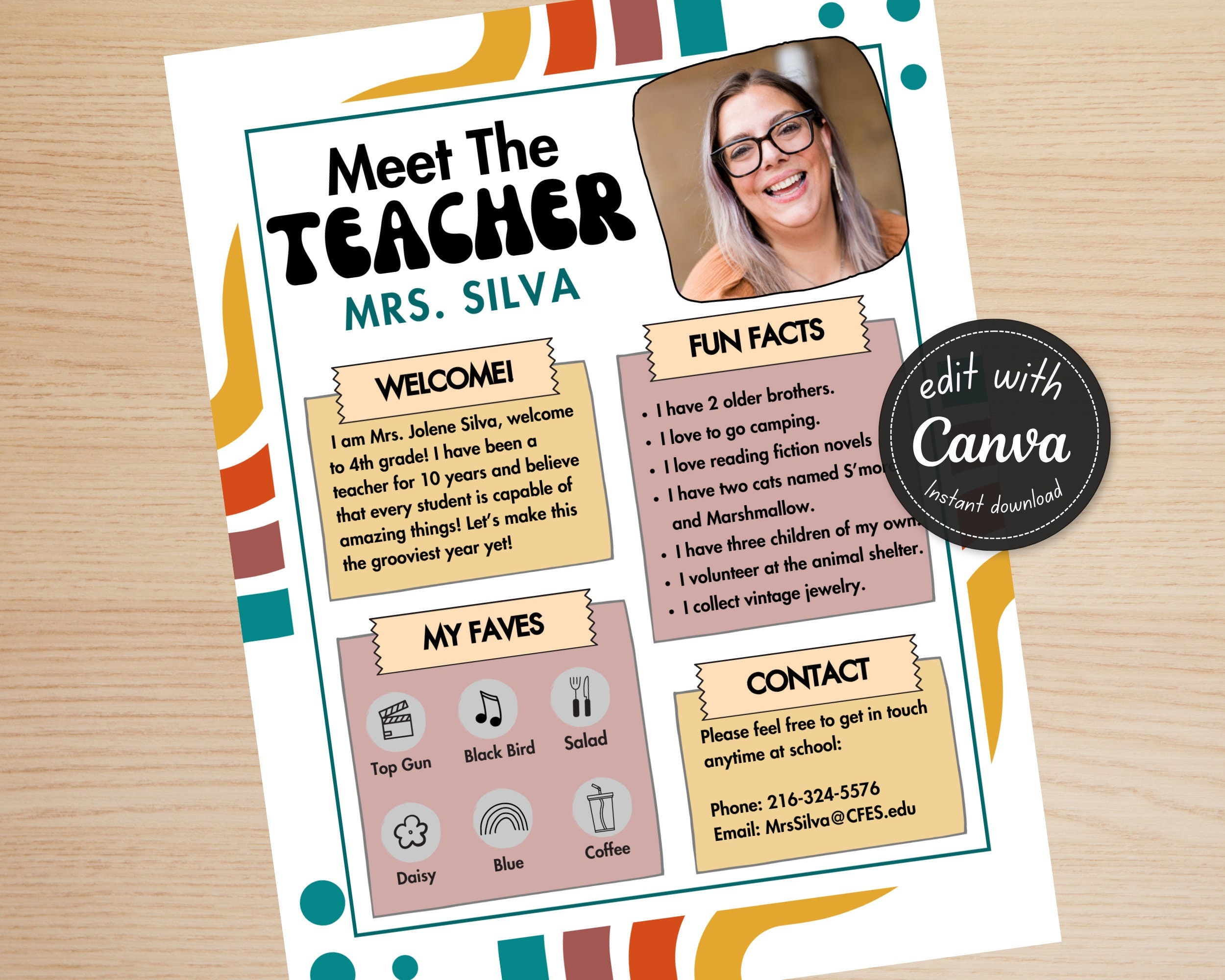 Retro Meet the Teacher Template: Groovy Editable Flyer (digital ...